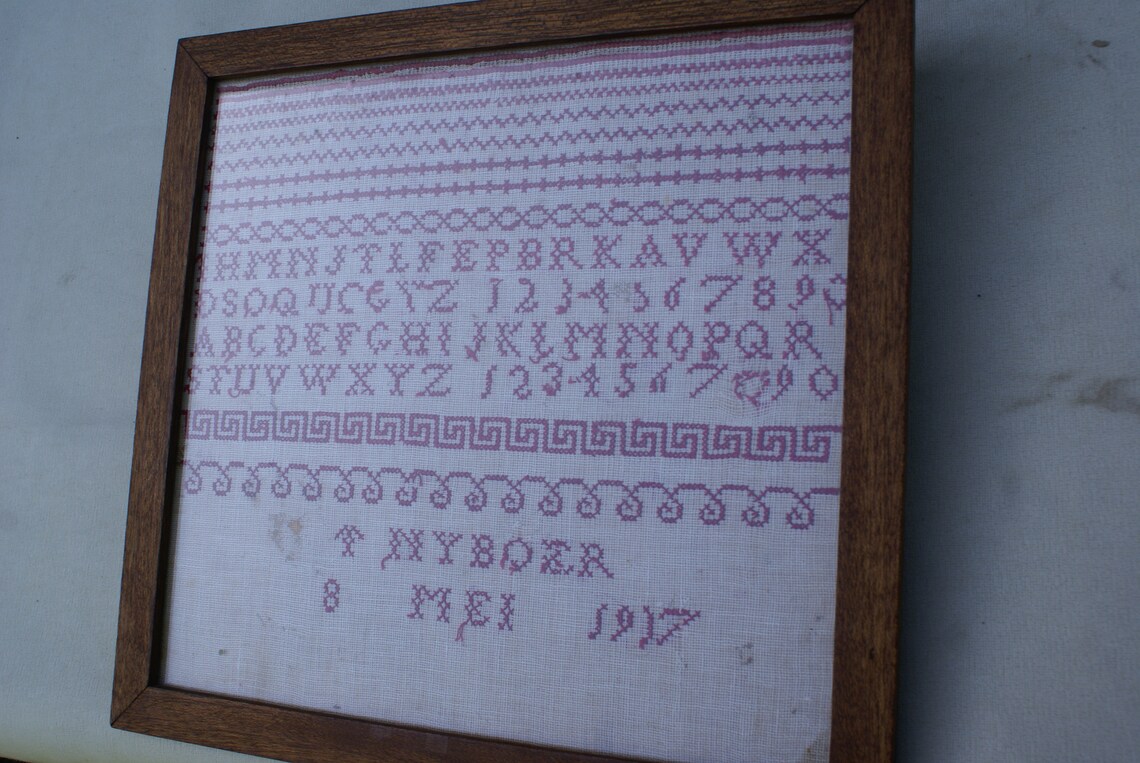 Antique Framed, Authentic Alphabet Sampler, Dutch, 1917, Redwork. - Etsy