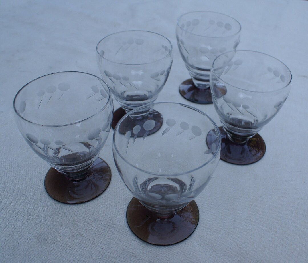 Vintage Dutch : 5 Cut Pattern Wine Glass, Smoke Foot, Deco Design - Etsy