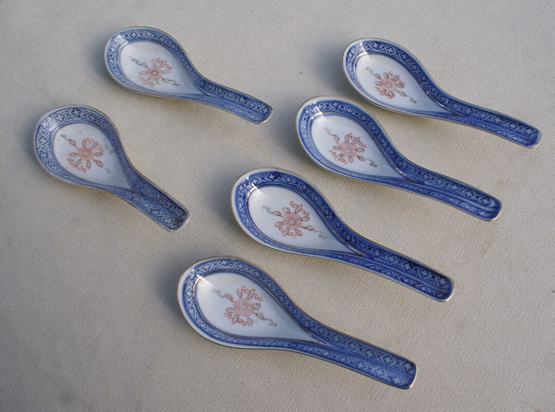 6 Chinese Rice Eyes Vintage Porselain Spoons - Etsy