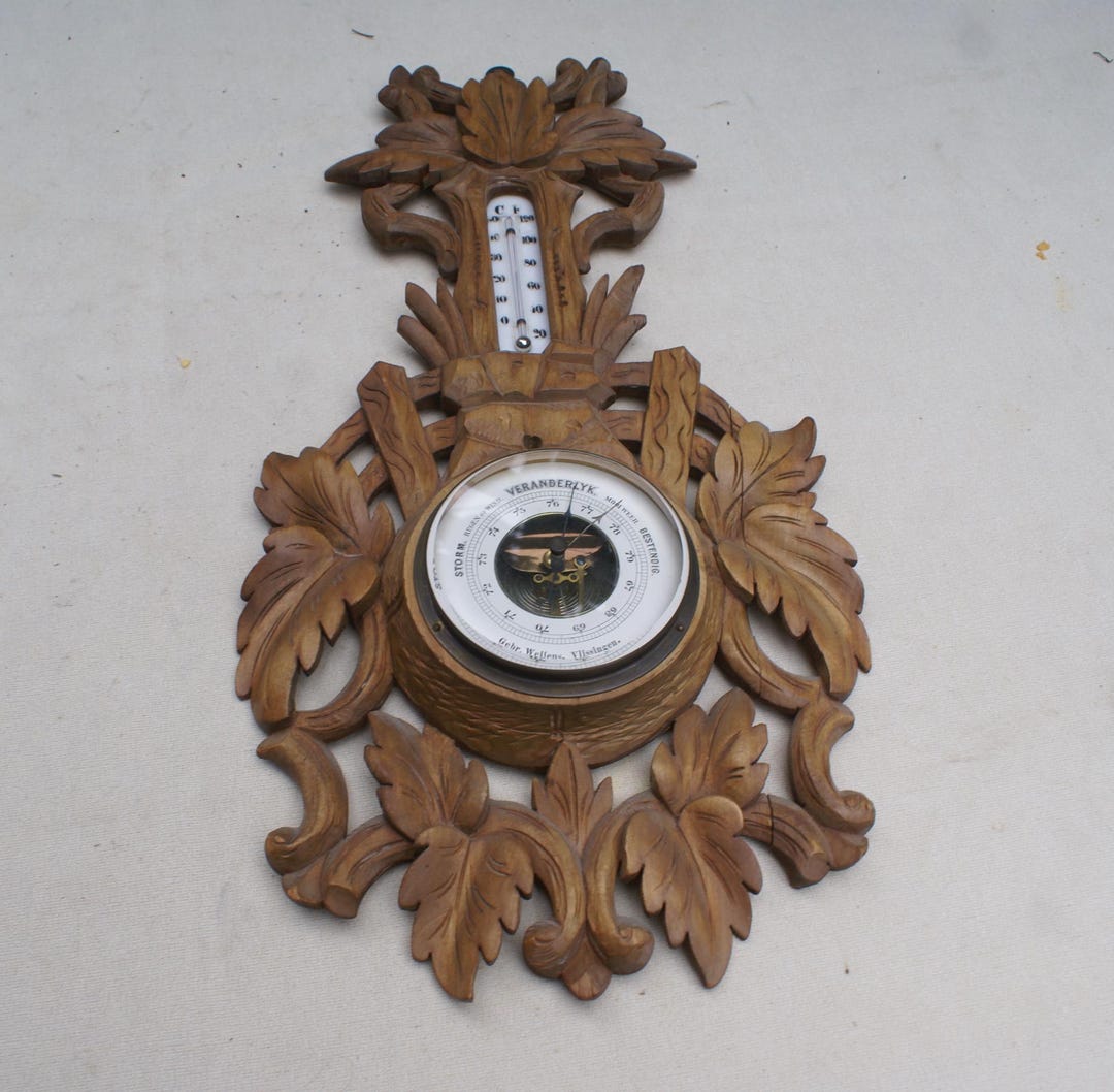 Nice Carved Wooden Dutch Vintage Barometer, Weather Station - Etsy