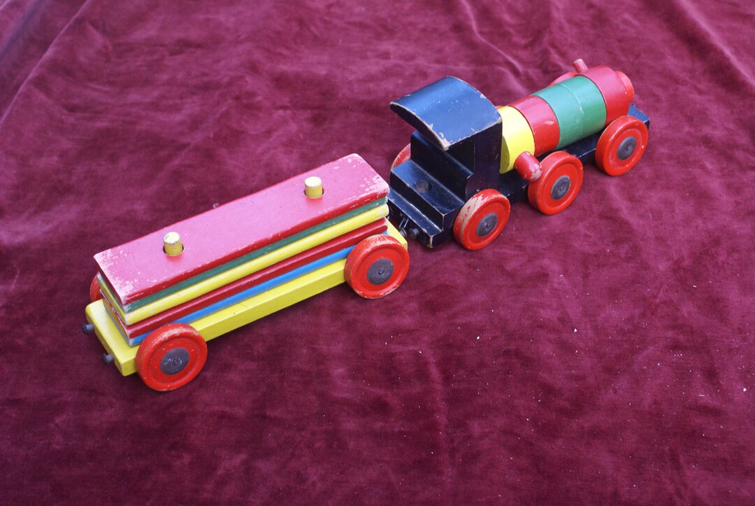 Vintage German Wooden Train Pull Toy - Etsy