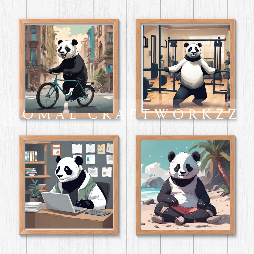 Cute Panda Activities 6x6inches Poster for Home Decor, Set of ...
