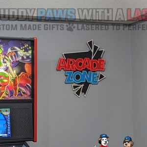 Arcade Zone Laser Engraved Handmade 3D Sign - Pinball Game Room, Man ...