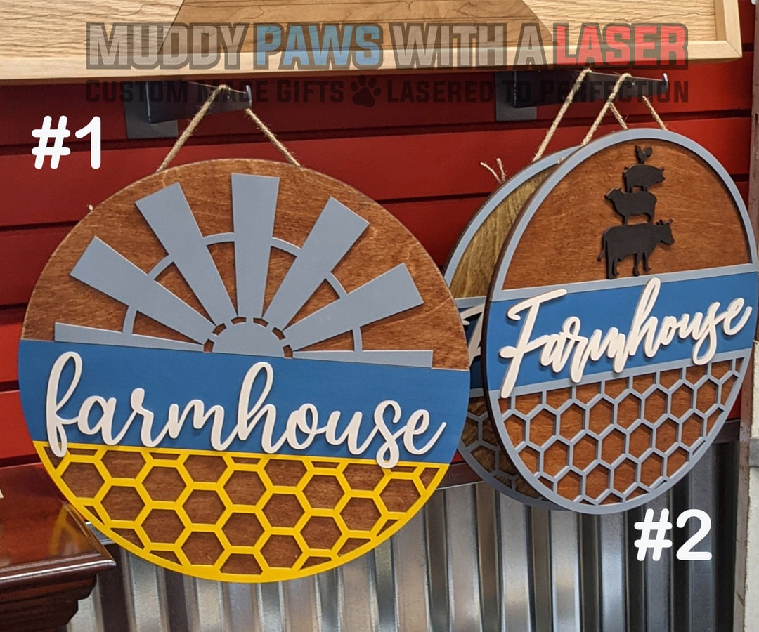 16 Inch Round Farmhouse Laser Engraved Wood Sign - 2 Options - Windmill ...