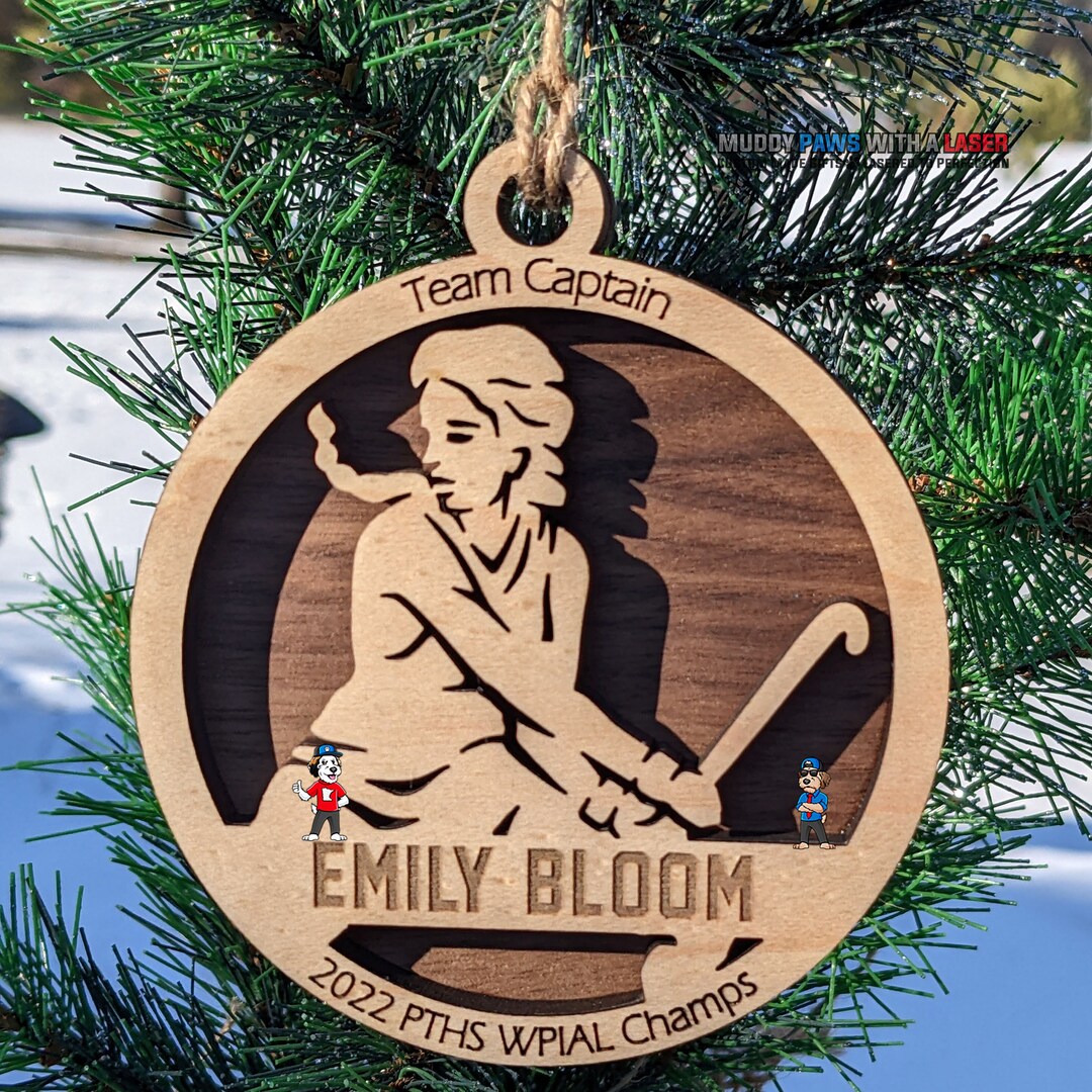 Personalized Wood Field Hockey Player Christmas Tree Ornament - Junior ...