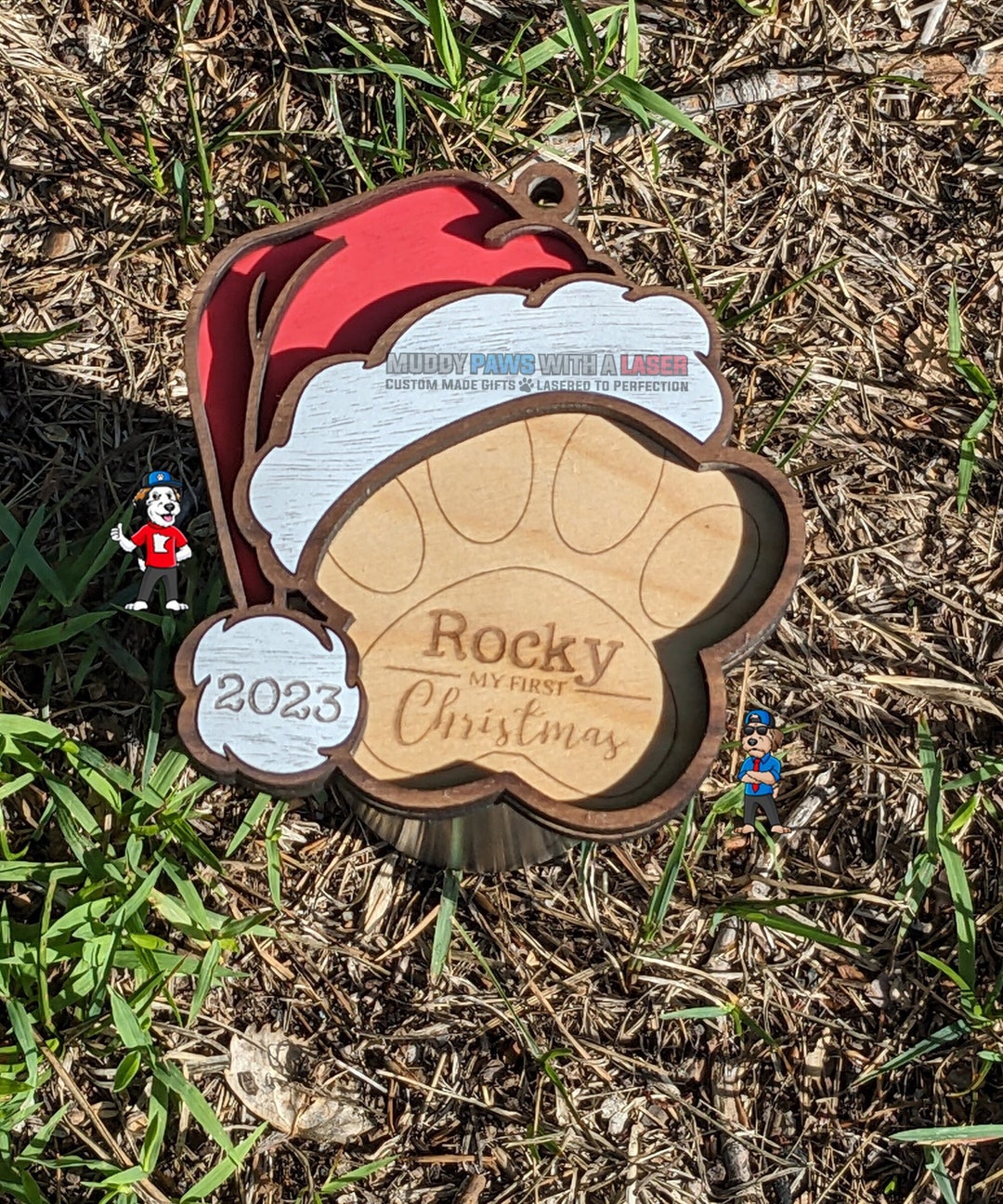 Dog Paw Santa Hat Personalized My First Christmas Wood - Etsy