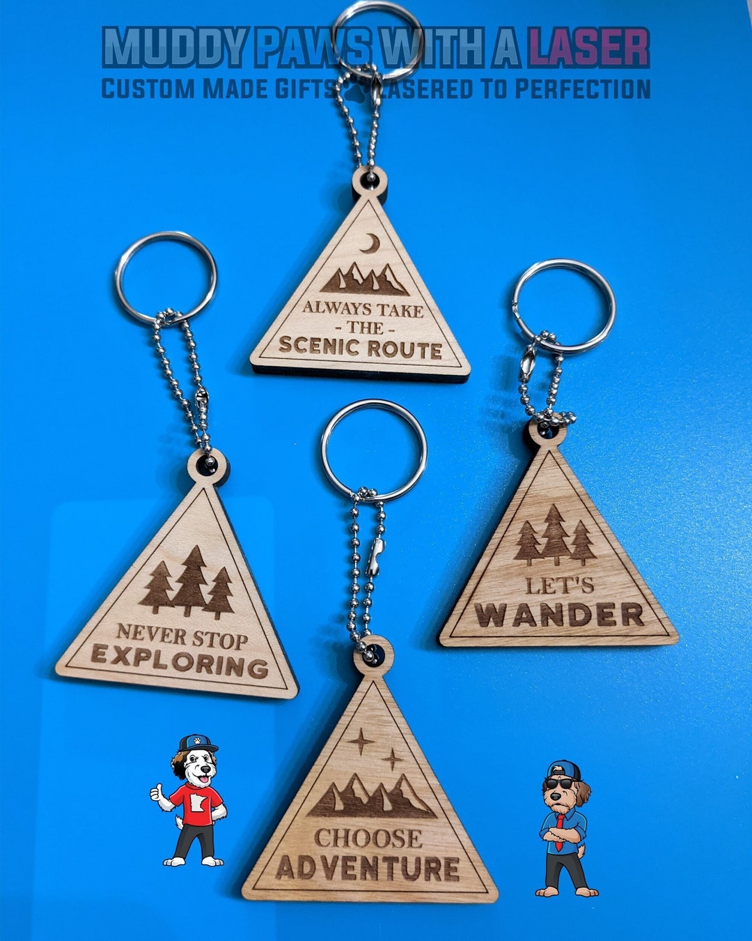 Triangle Shaped Adventure Themed Wood Keychains for the Adventurist ...