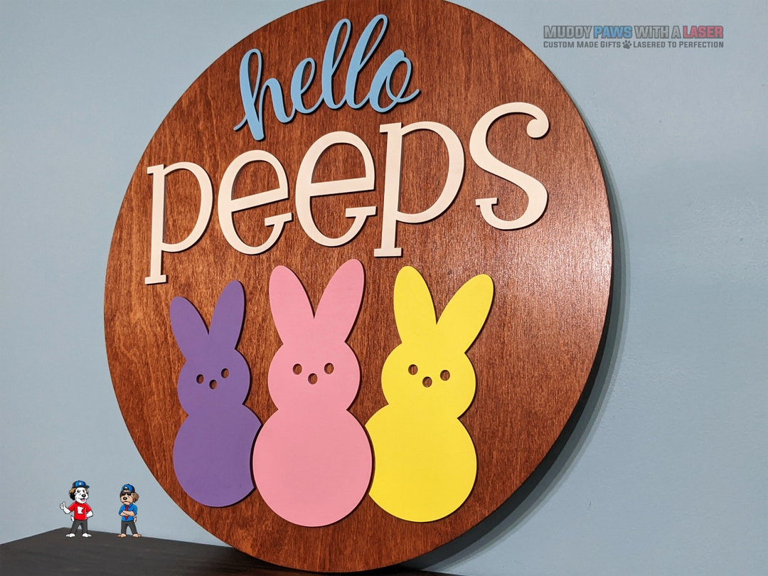 Hello Peeps Easter Spring Round Porch Sign - Front Door - Entryway ...