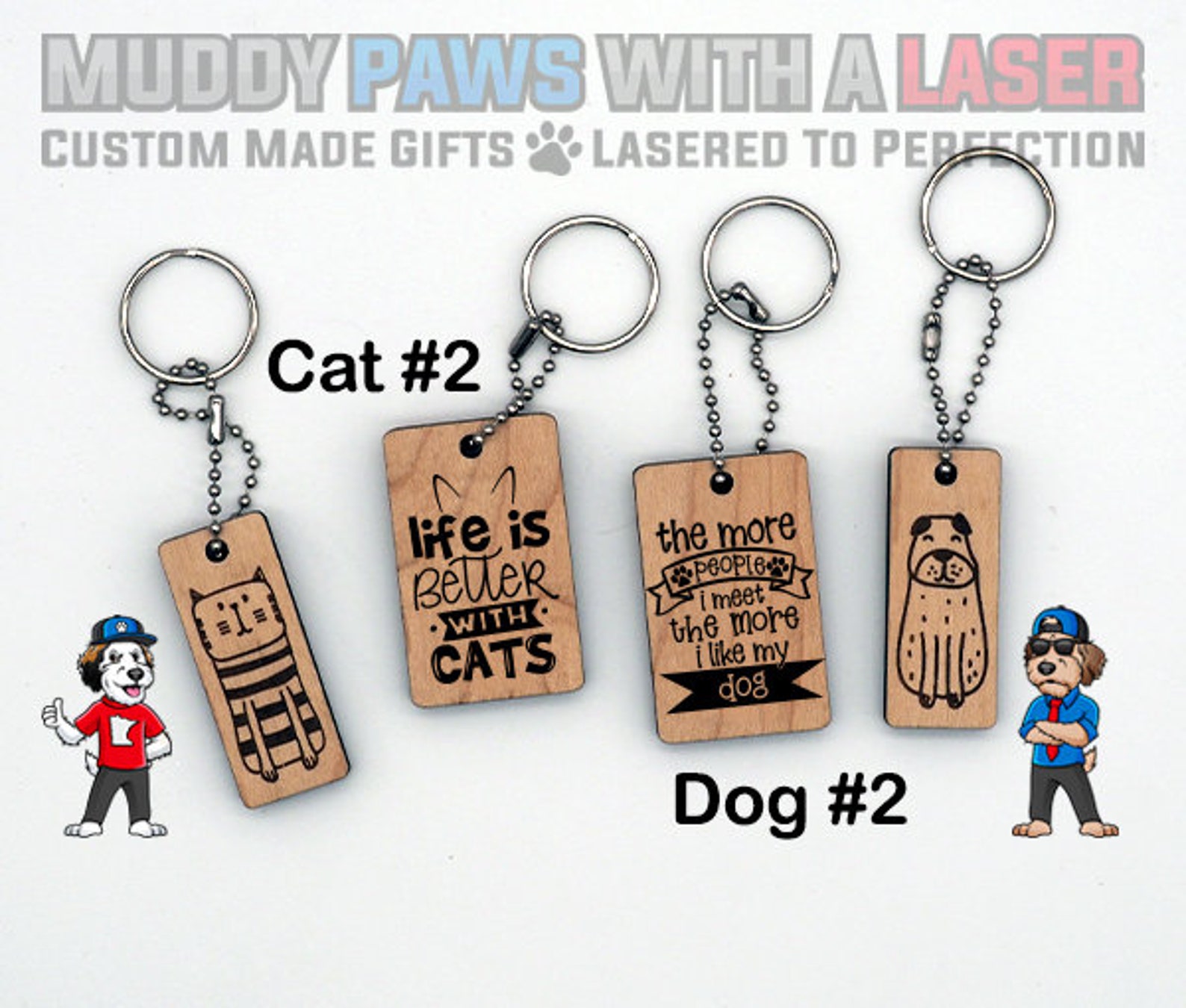 Funny Cat and Dog Wood Keychains 2 Sizes and 6 Different - Etsy UK