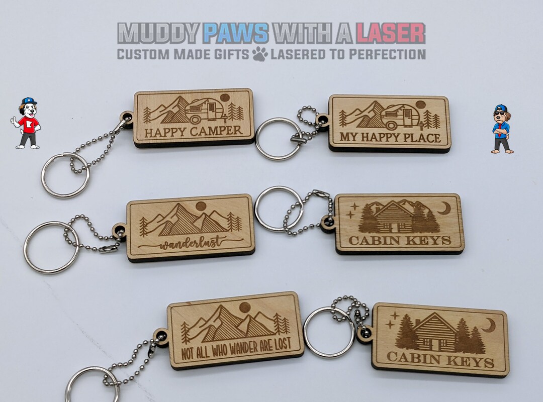 Wanderlust - Happy Camper - Cabin Keys Wood Keychains - 6 Styles ...