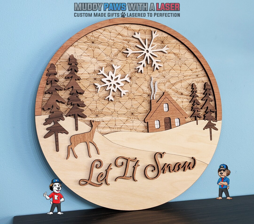 Let It Snow 16 Inch Round Indoor Christmas Sign - Beautiful Detail ...