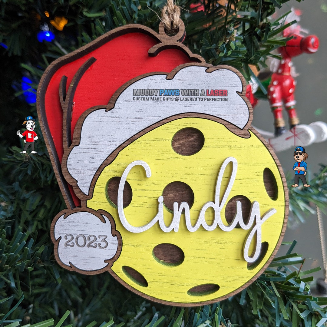 Pickleball Santa Hat Christmas Tree Wood Ornament - Personalize Name ...
