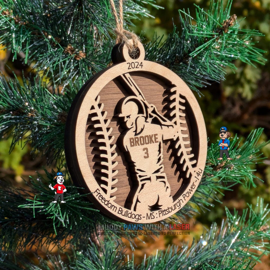 Personalized Wood Baseball Softball Player Christmas Tree Ornament ...