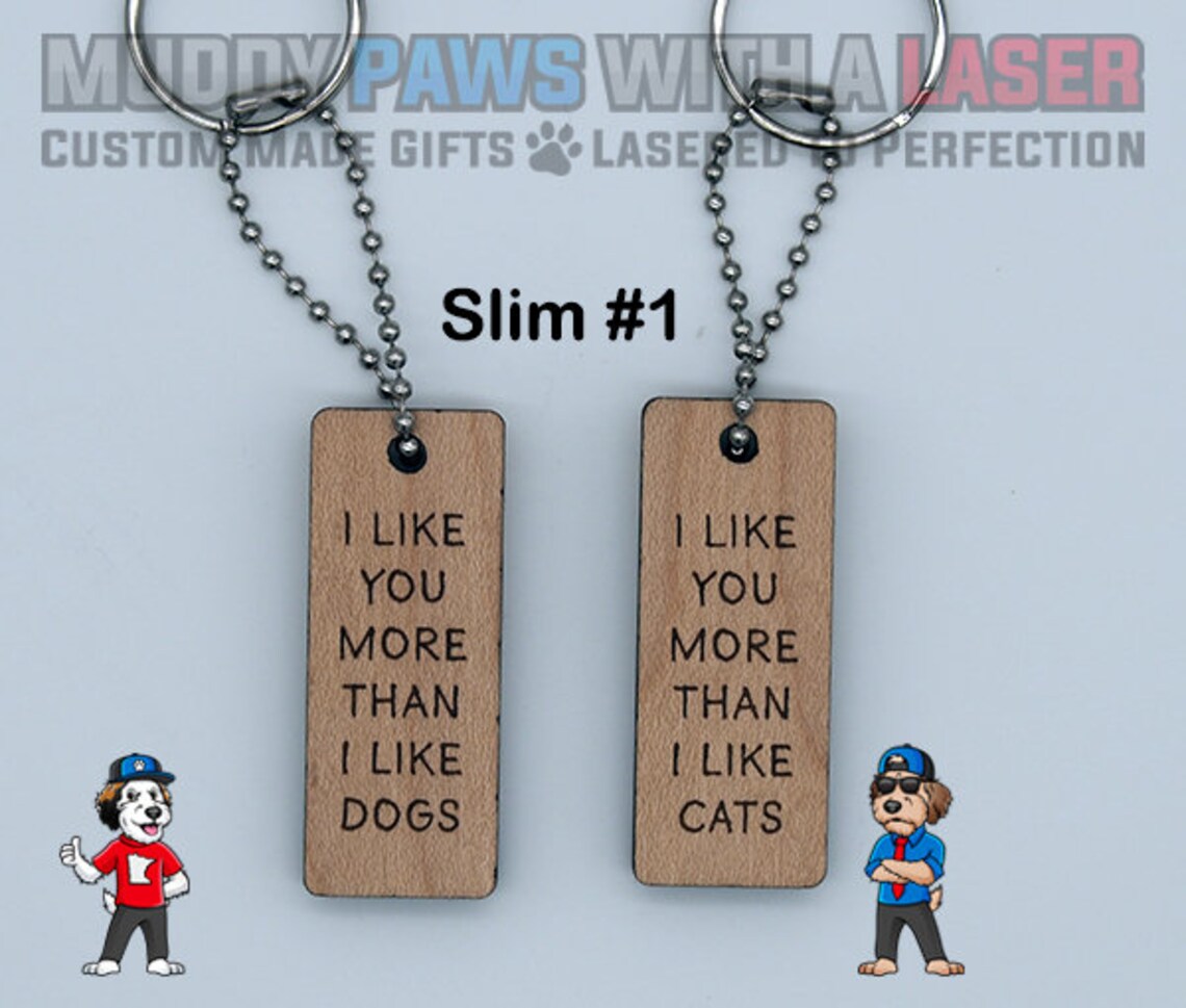 Funny Cat and Dog Wood Keychains 2 Sizes and 6 Different | Etsy