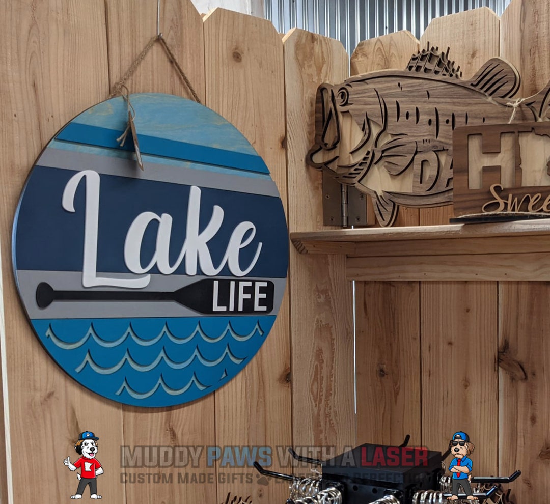 16 Inch Round Lake Life Laser Engraved Wood Sign - Fishing - Cabin ...