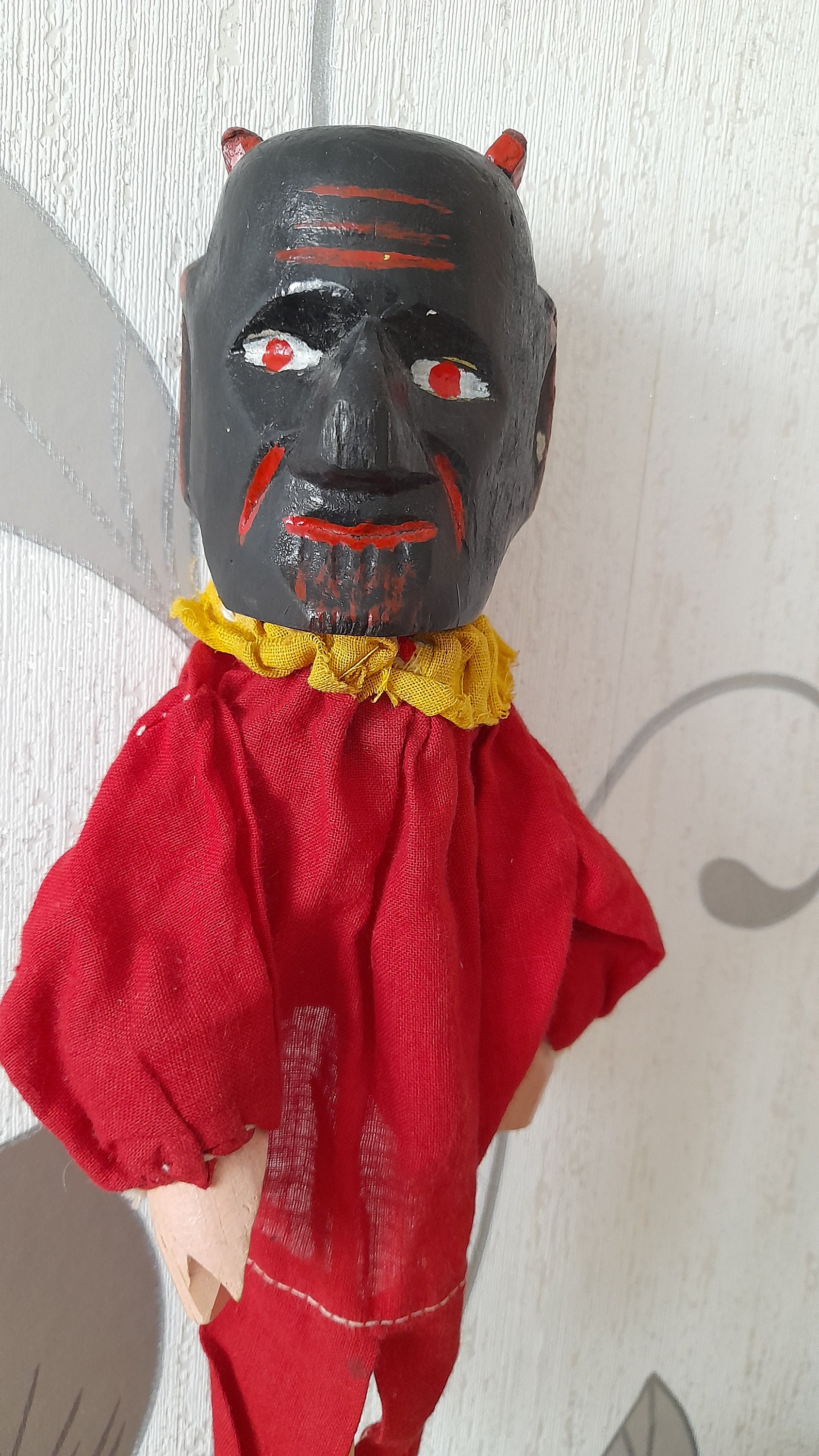 Antique Vintage Wooden Hand Carved Handmade Devil Hand Puppet ...