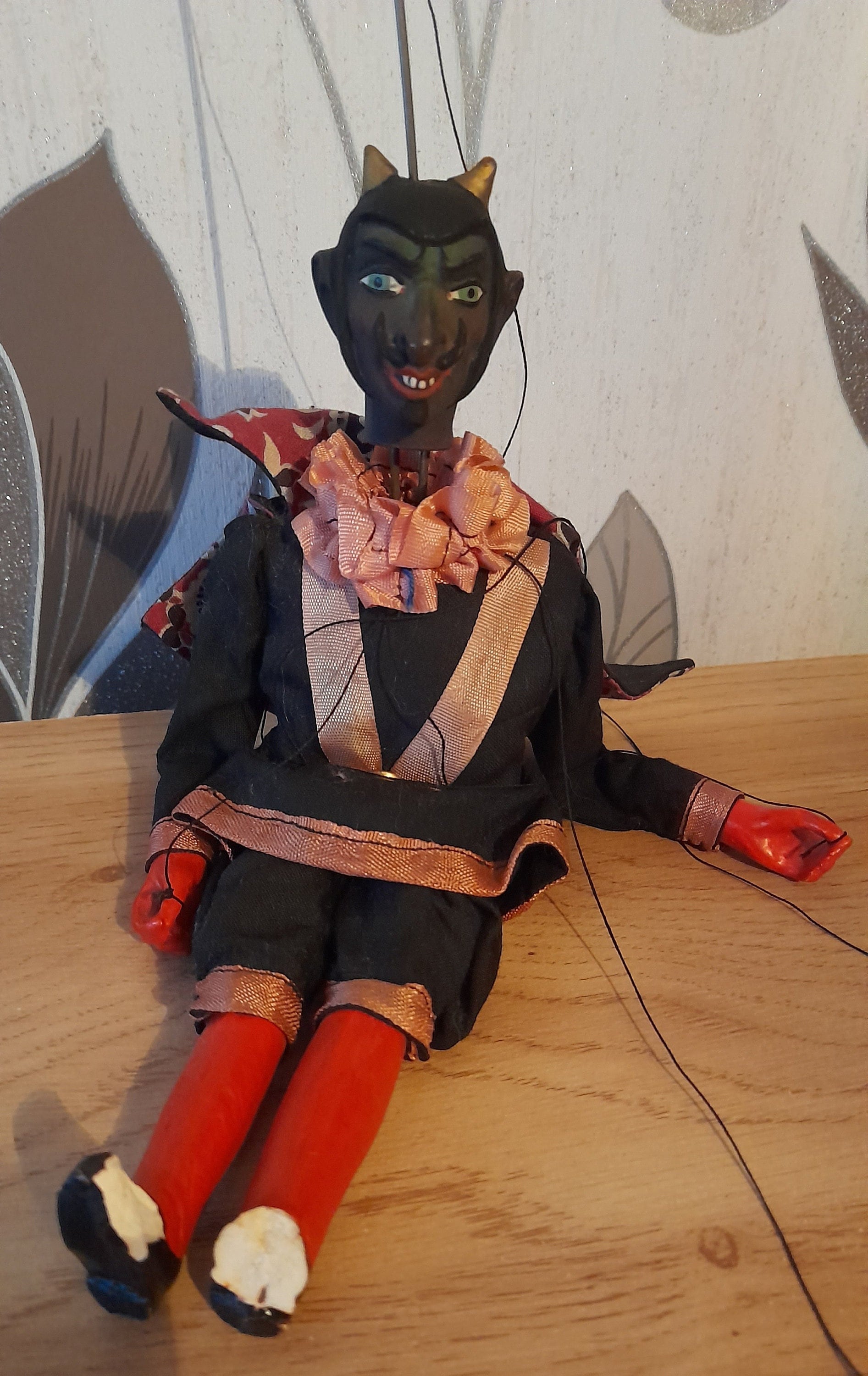 Antique Vintage Wooden Plaster Hand Carved Handmade Devil Hand Puppet ...