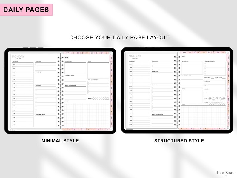 Pink Digital Planner for Ipad, Start Weekly Sunday & Monday, Daily ...