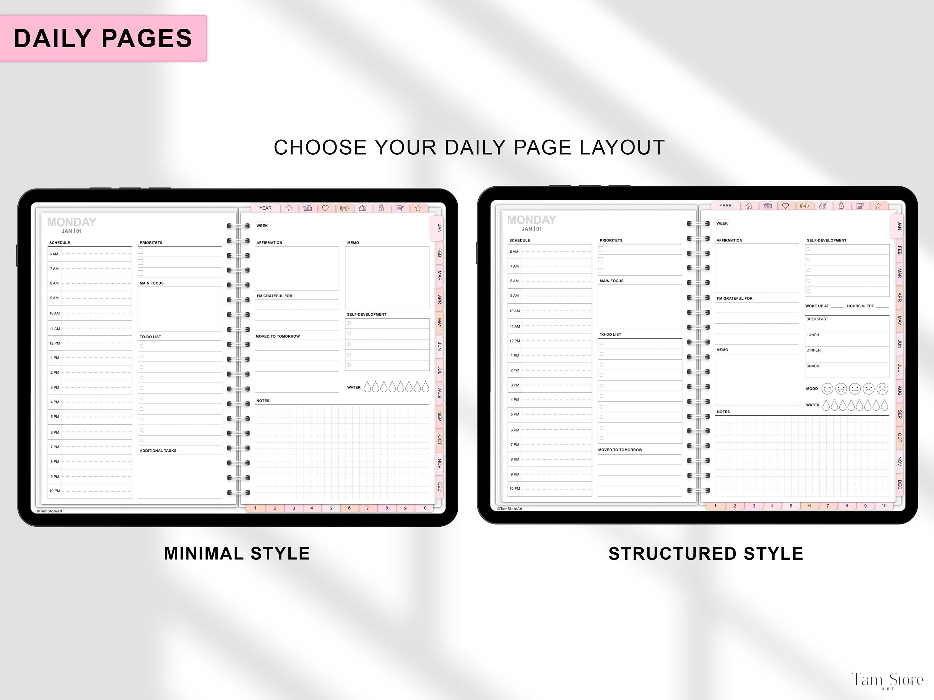 Pink Digital Planner for Ipad, Start Weekly Sunday & Monday, Daily ...