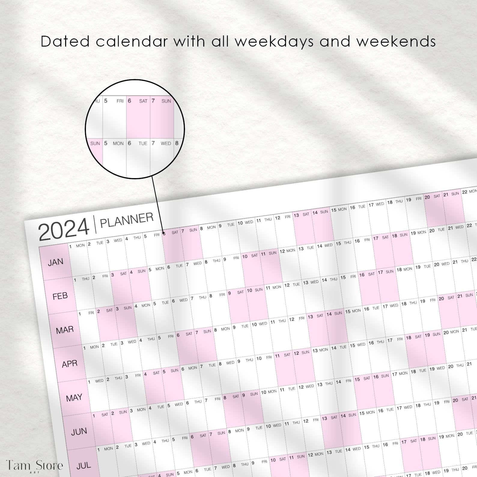 2024 Year Planner Printable PDF, Wall Calendar, Monthly Planner, Pink ...