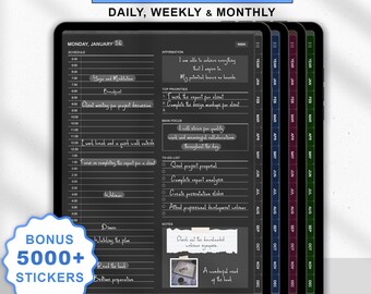 Undated Digital Planner Portrait Dark Mode Blackout Sunday and Monday ...