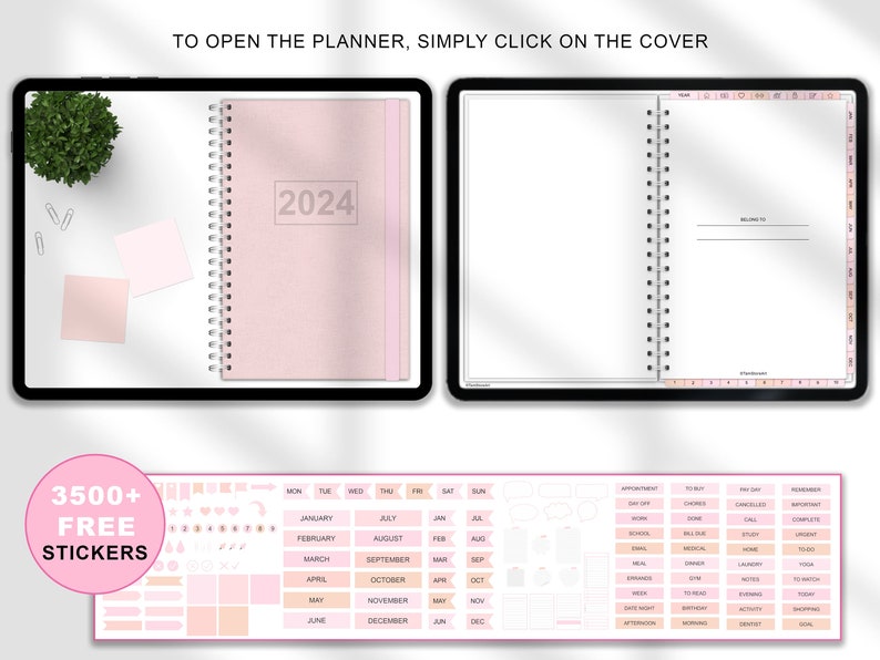Pink Digital Planner for Ipad, Start Weekly Sunday & Monday, Daily ...