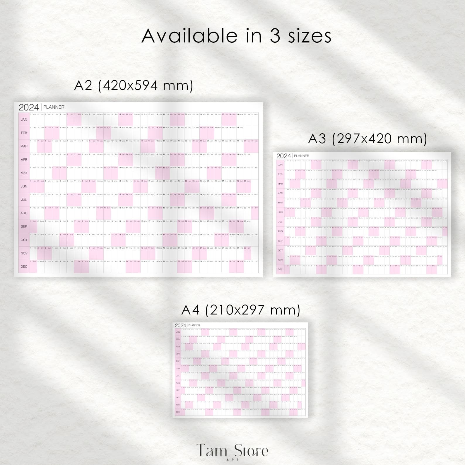2024 Year Planner Printable PDF, Wall Calendar, Monthly Planner, Pink ...