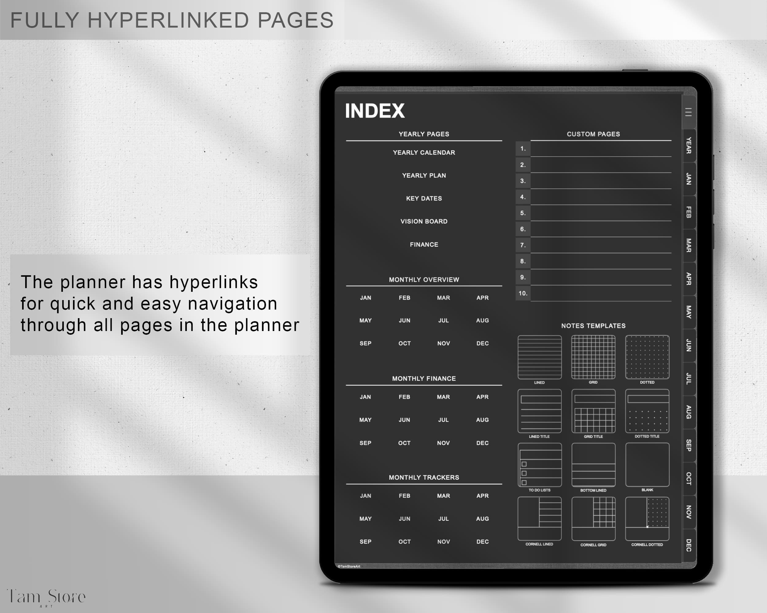 Undated Digital Planner in Dark Mode Style for Goodnotes & Notability ...