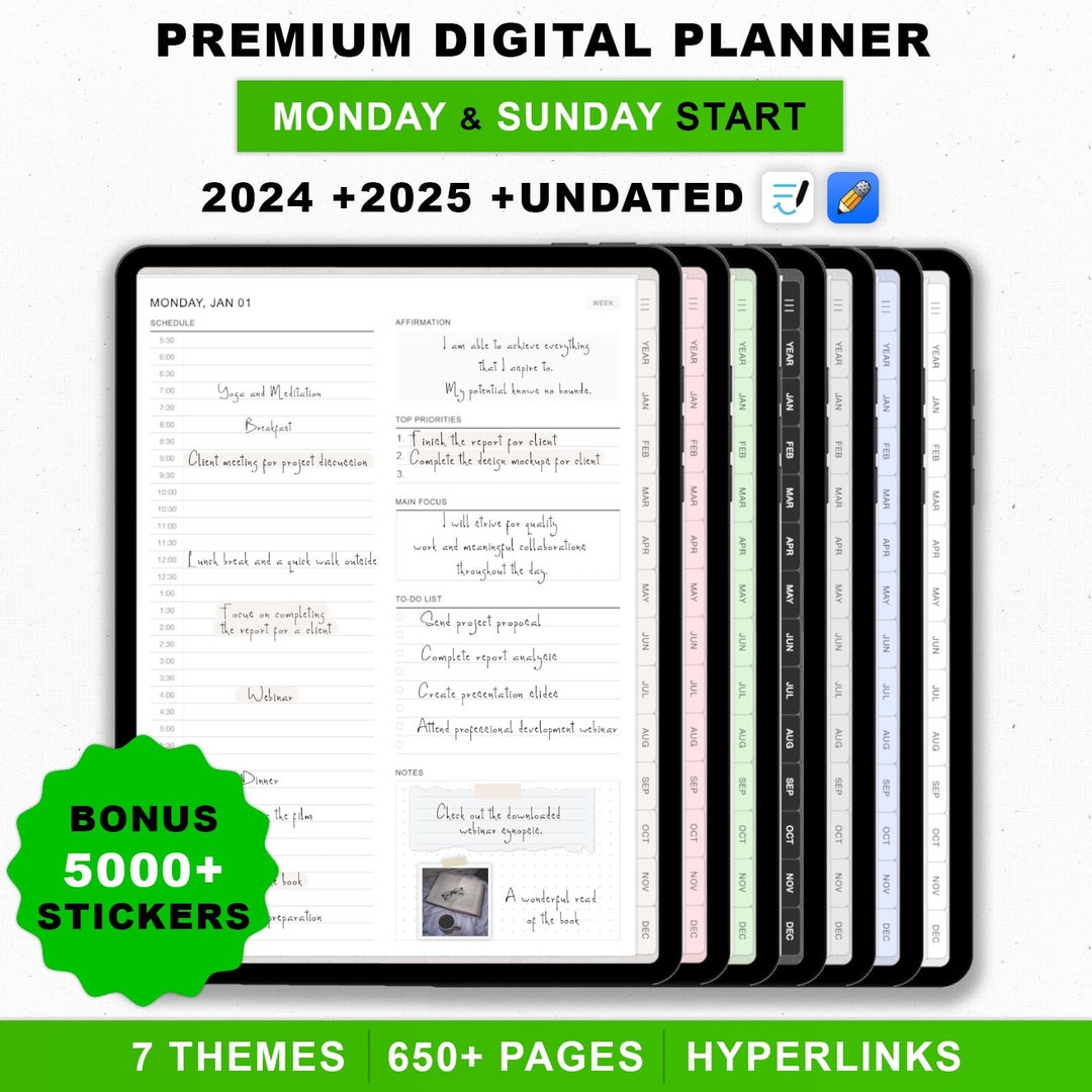 Digital Planner Goodnotes 2025, Undated Planner, iPad Planner, Start ...