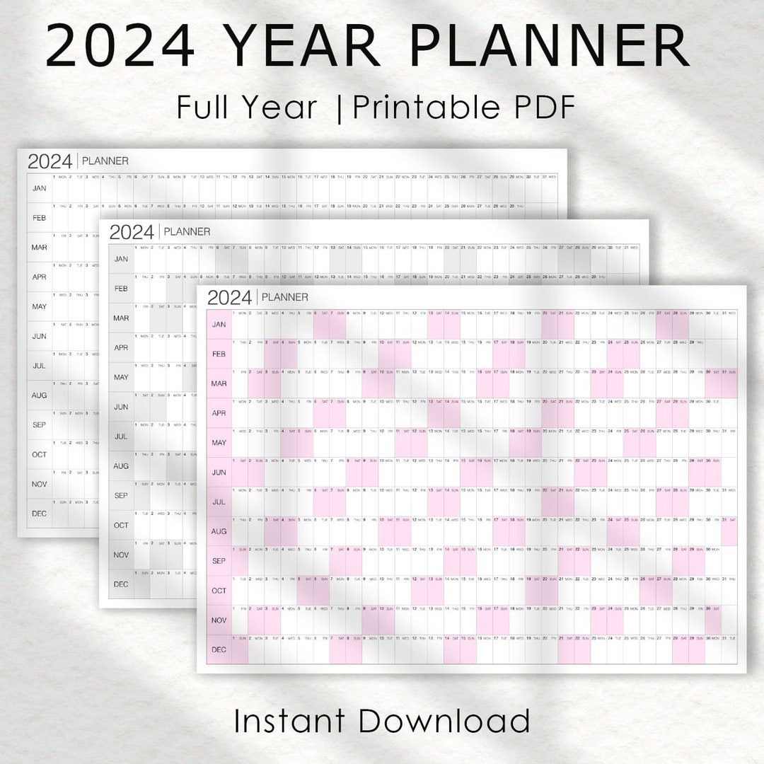 2024 Year Planner Printable PDF, Wall Calendar, Monthly Planner, Pink ...