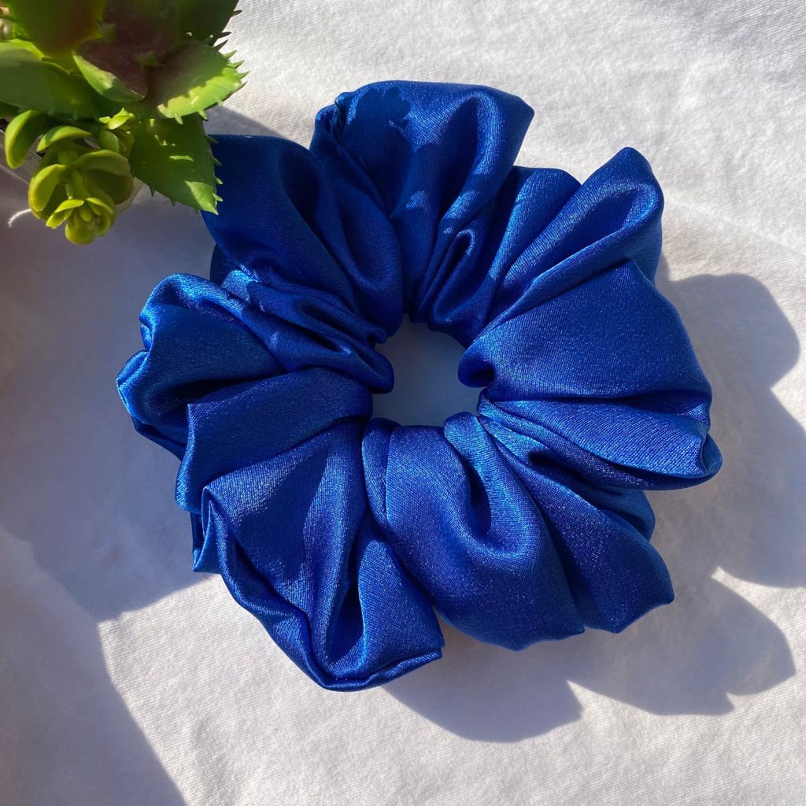 XXL Royal Blue Silk Satin Volumizing scrunchie For Buns and | Etsy