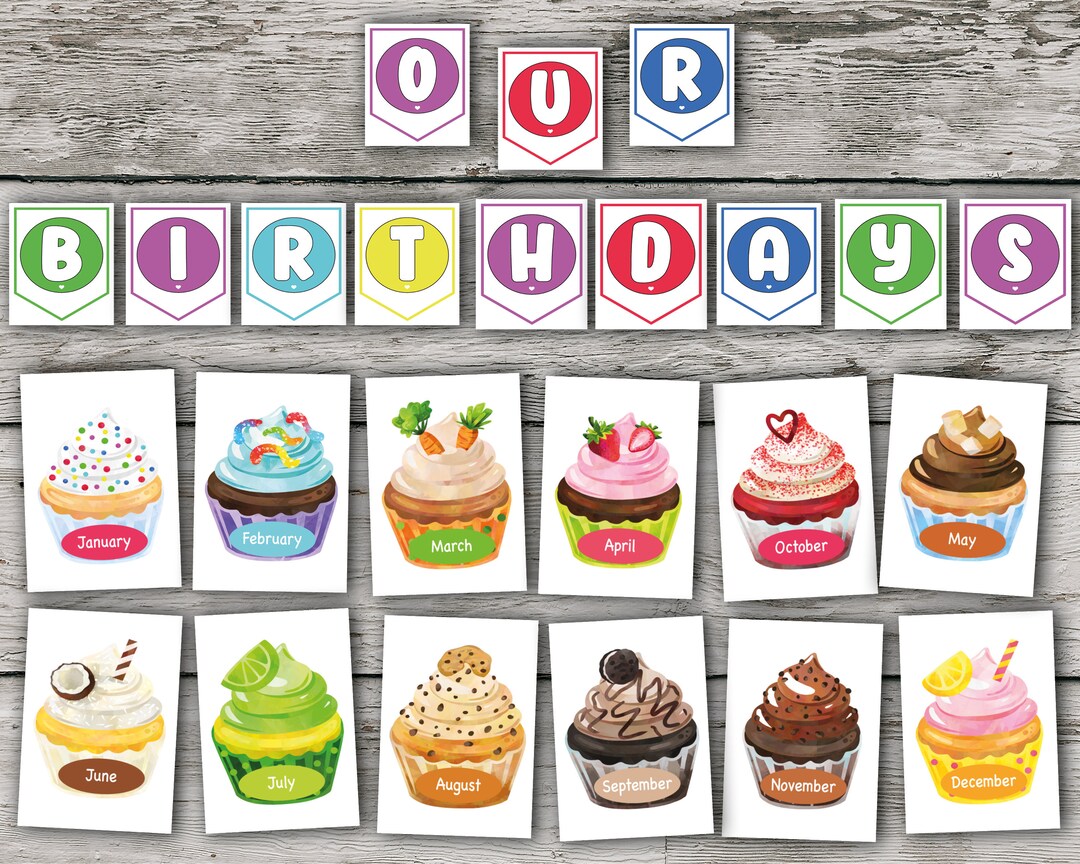 Cupcake Birthday Display Digital Prints Classroom Decor Bulletin Board ...