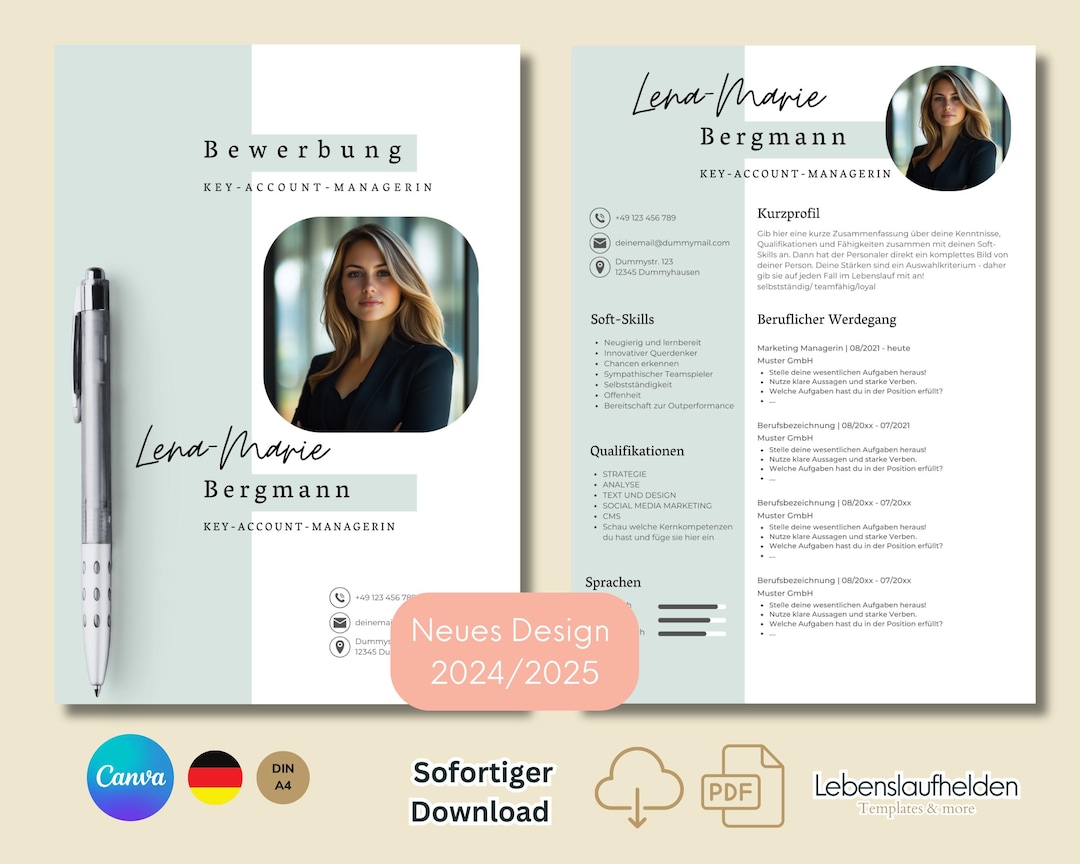 Application Template German | CV in Tabular Form | Creative Cover ...