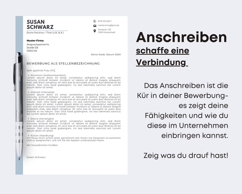 Application Template German | CV in Tabular Form | Creative Cover ...