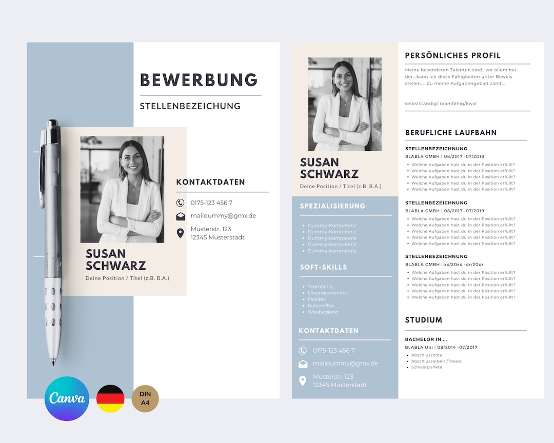 Application Template German | CV in Tabular Form | Creative Cover ...