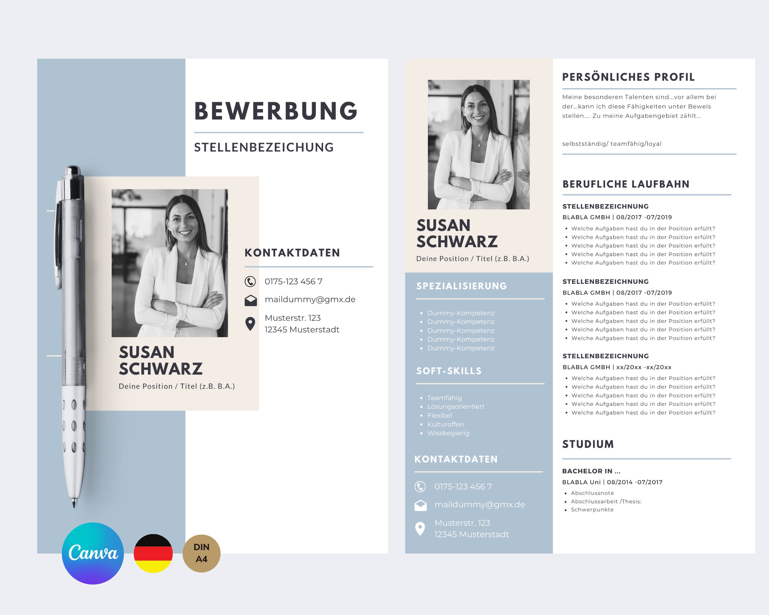 Application Template German | CV in Tabular Form | Creative Cover ...