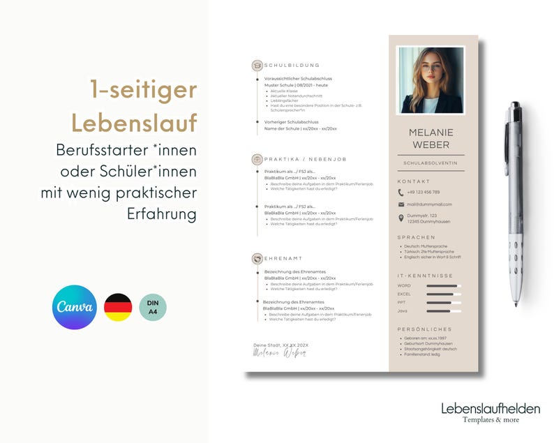 Bewerbungsvorlage, Lebenslaufvorlage, CV, Bewerbungsvorlagen Deutsch ...