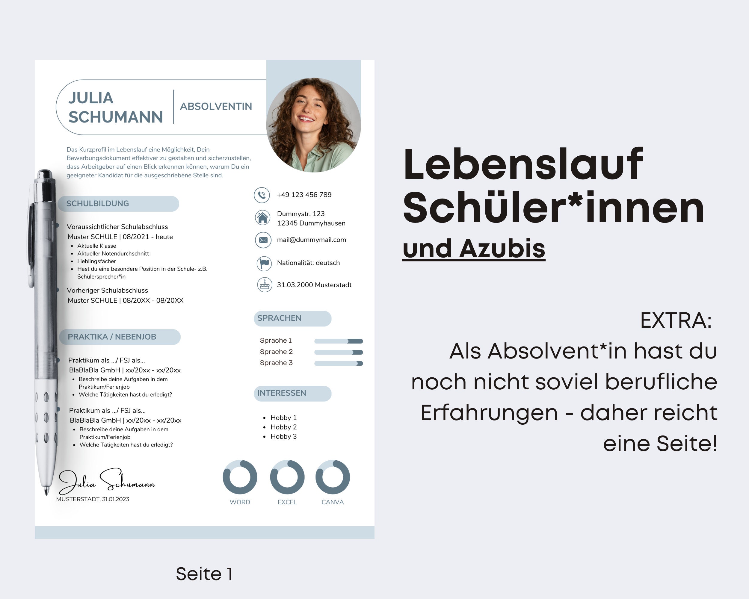 Application Templates German Tabular CV Template Cover Sheet ...