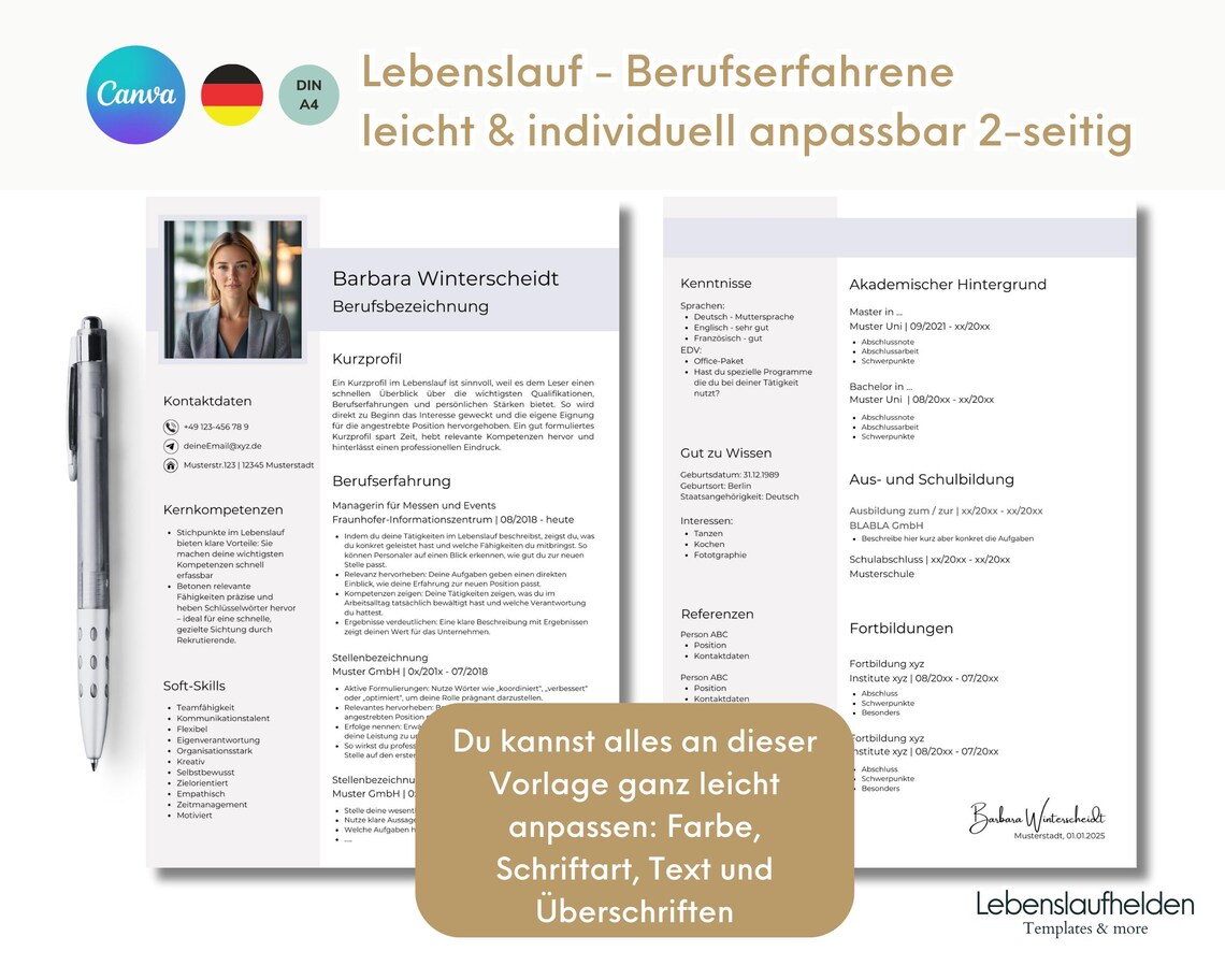Application Template German CV Template Tabular Application Folder ...