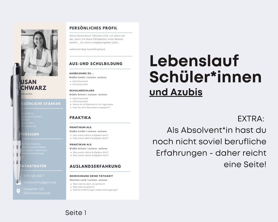 Application Template German | CV in Tabular Form | Creative Cover ...