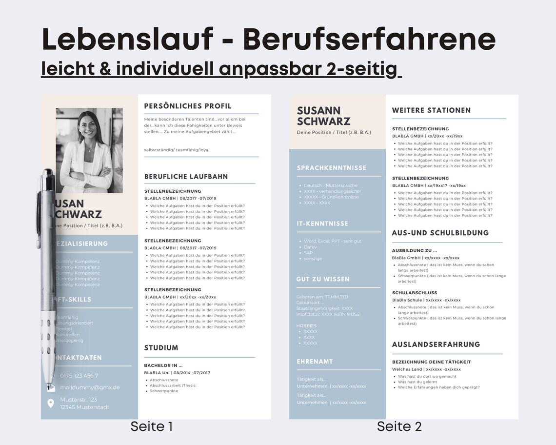 Application Template German | CV in Tabular Form | Creative Cover ...