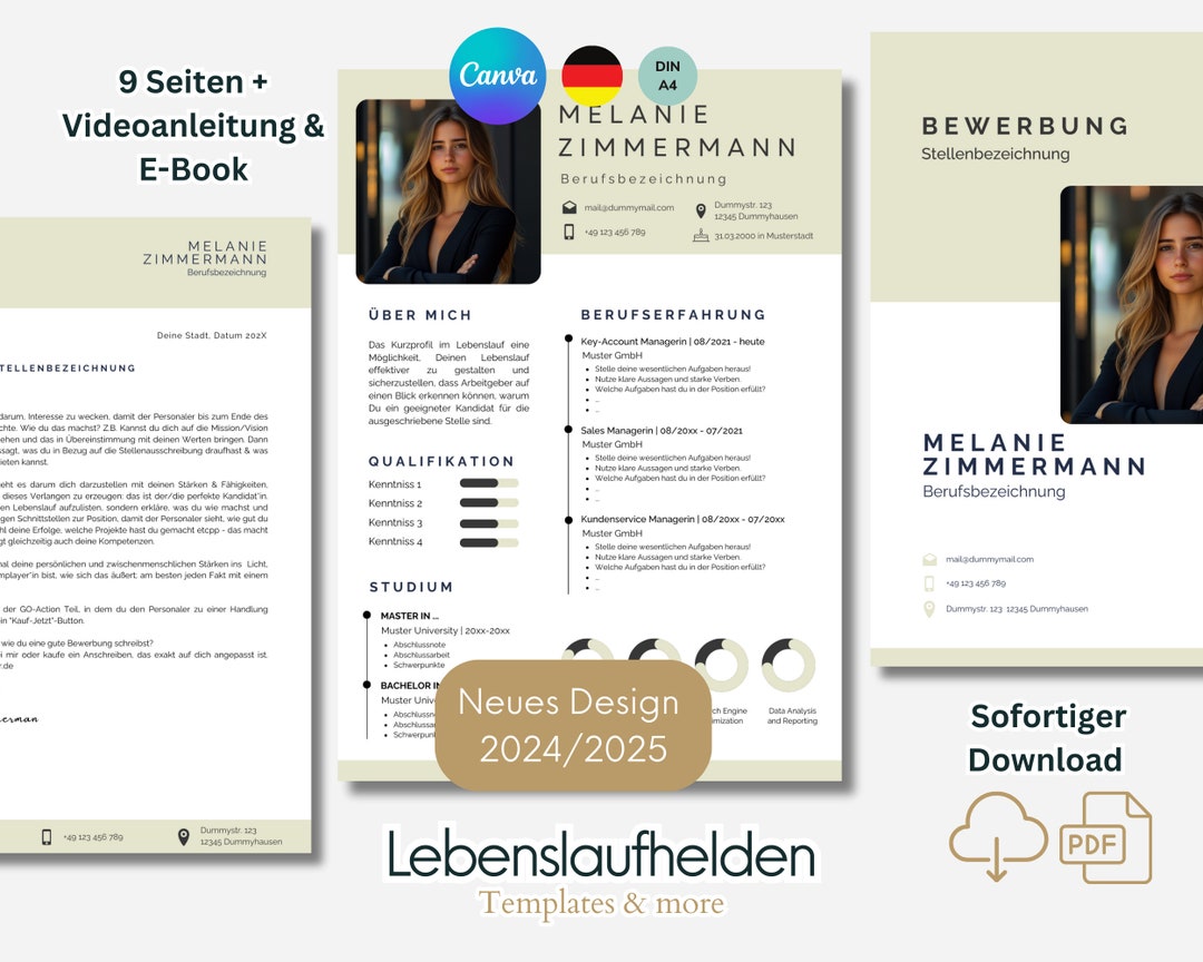 Complete Application Template | Tabular CV | Modern German Creative ...