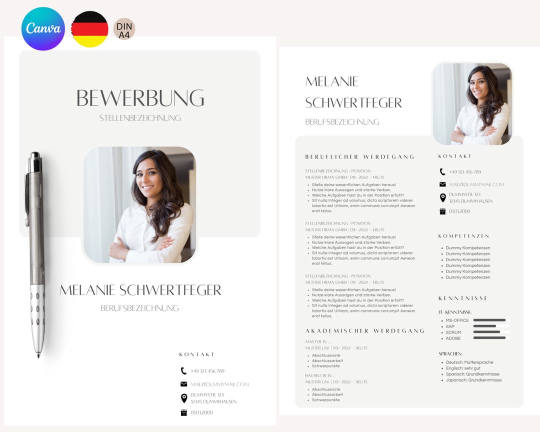 Resume Template in Tabular German Application Template German ...