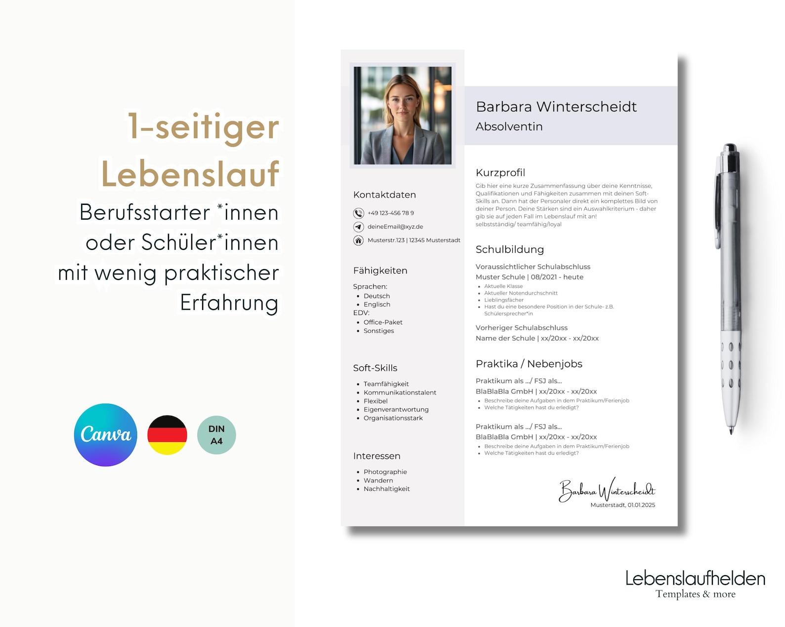 Application Template German CV Template Tabular Application Folder ...