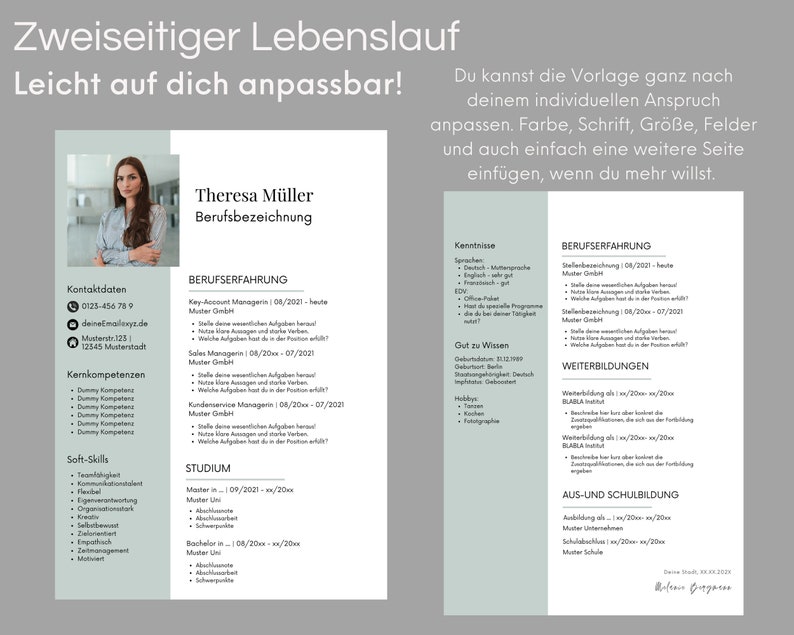 Application Template German, Resume Template, CV, Tabular Resume ...
