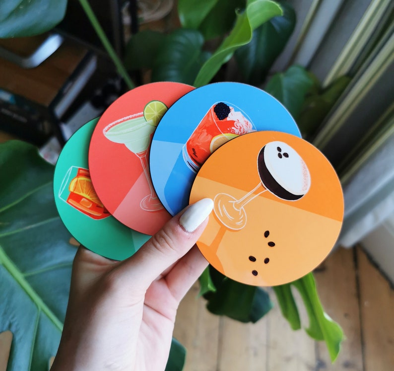 Set of 4 Cocktail Coasters Aperol Spritz Espresso Martini - Etsy