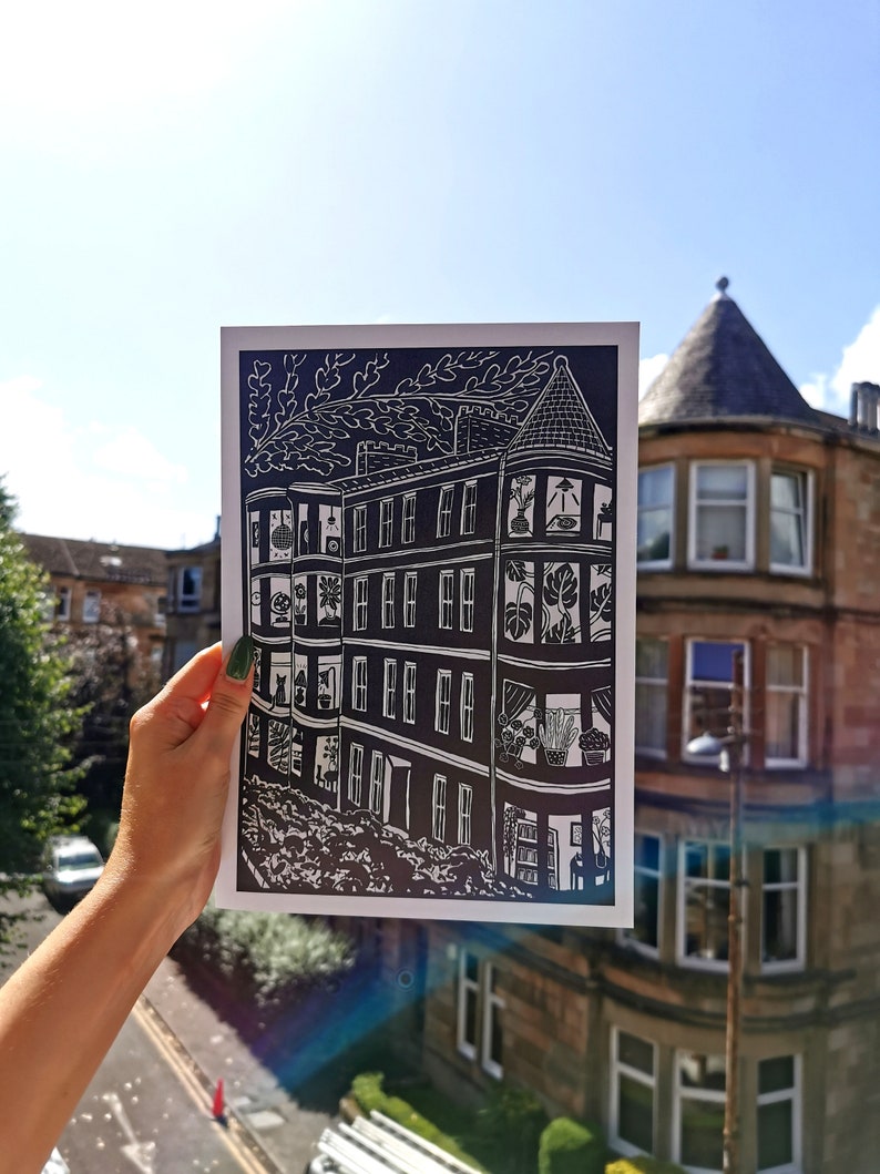 Glasgow Tenement Building Print: Black and White Illustration - Etsy