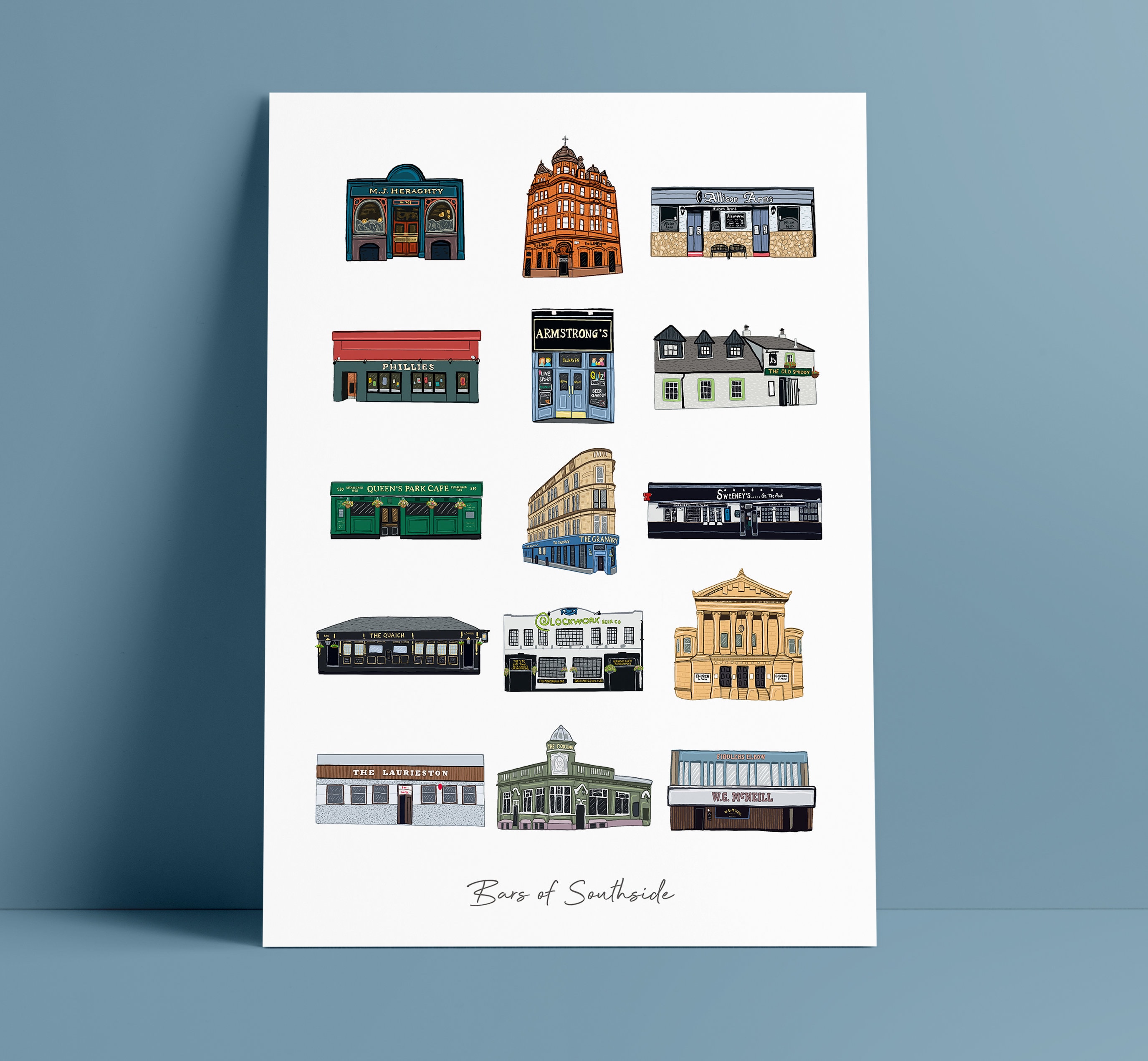 Glasgow Southside Pubs Art Print: Scotland Illustrated Poster - Etsy