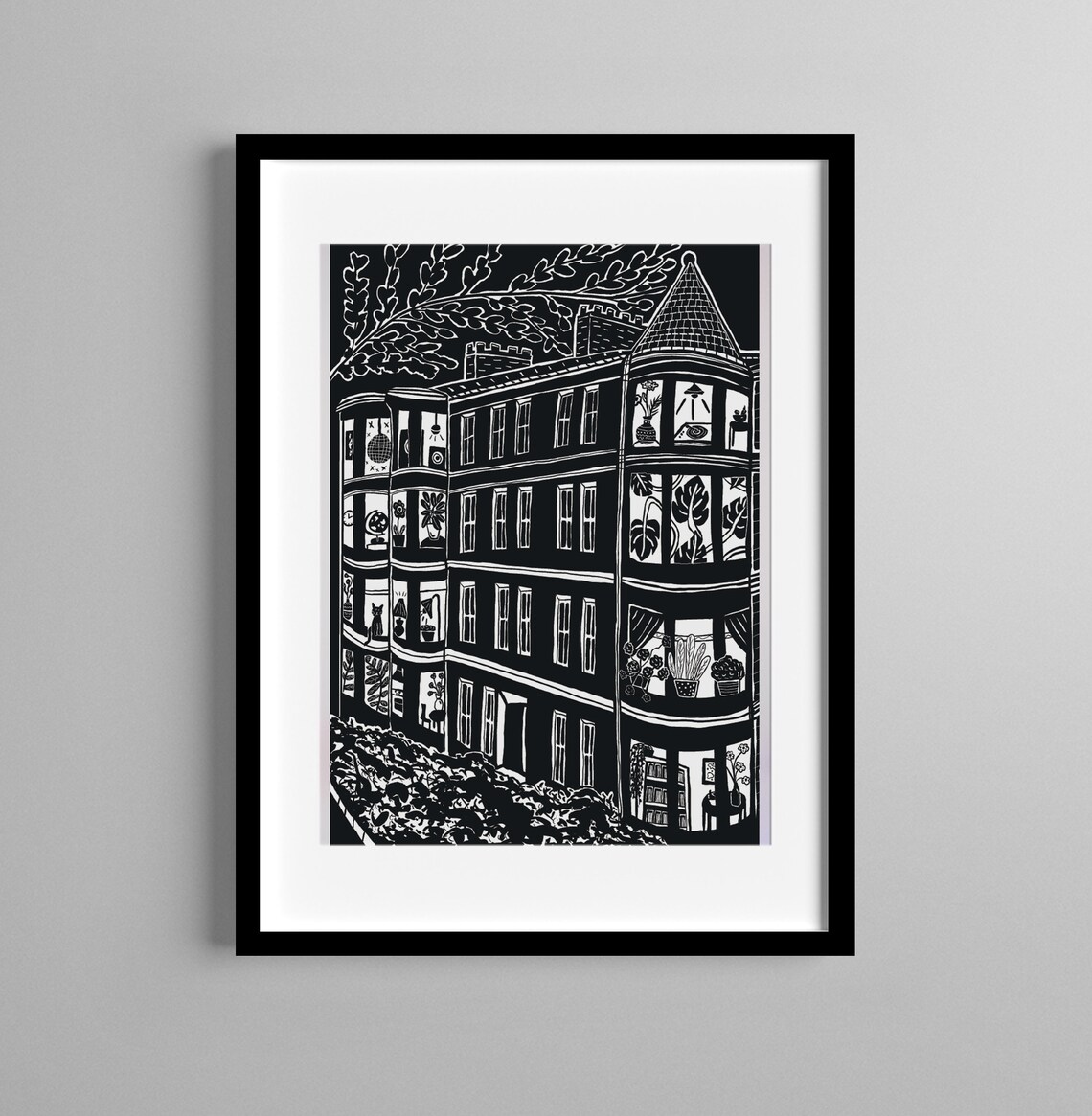 Glasgow Tenement Building Print: Black and White Illustration - Etsy