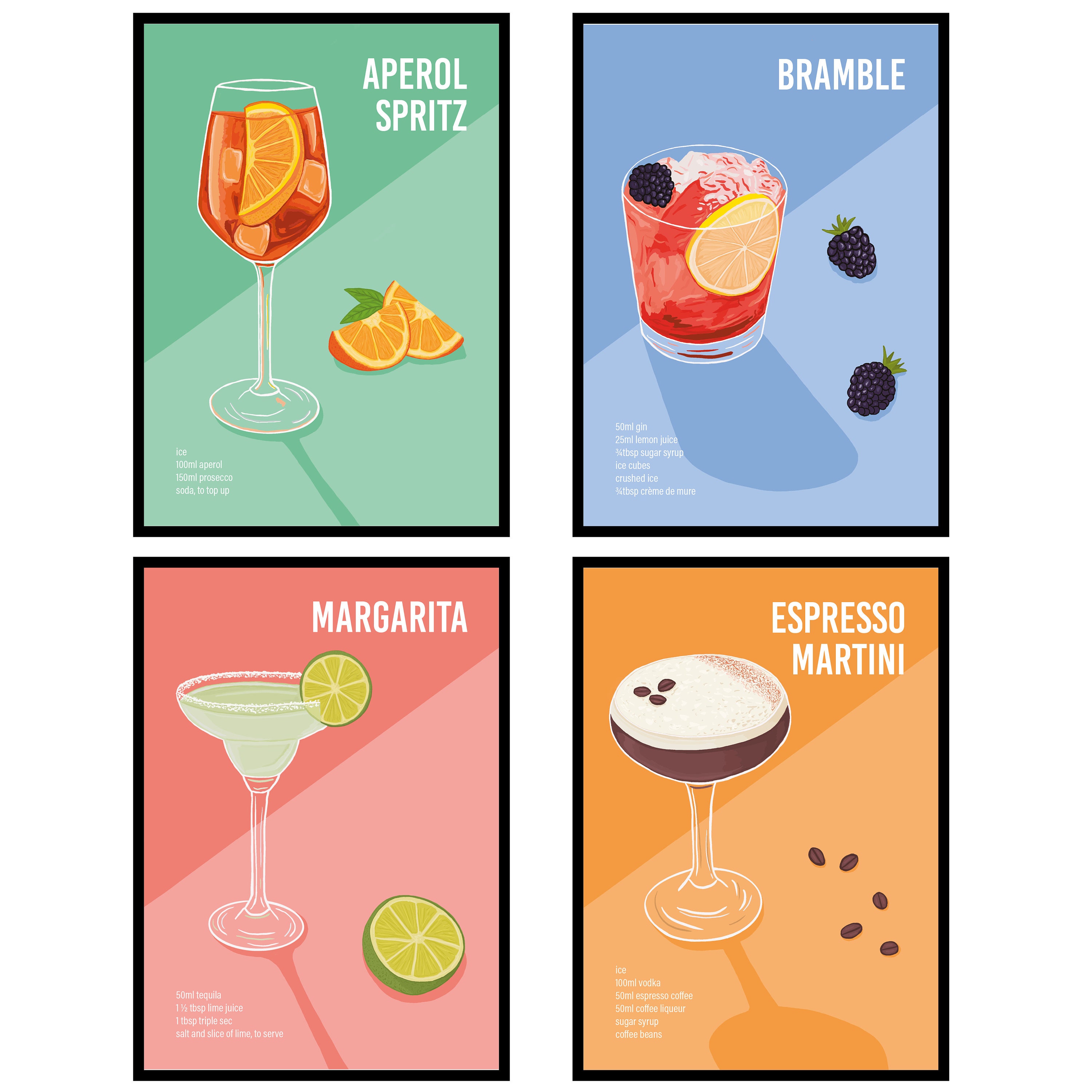 Set Of Cocktail Prints Or Individual A3 Poster Aperol Spritz Etsy